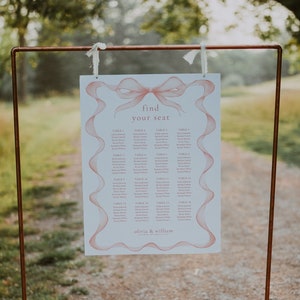 Pink Bow Seating Chart, Printable Wedding Table Plan, Wedding Plan ...