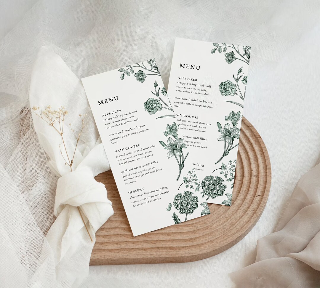 Elegant Greenery Wedding Menu Template, Floral Green Wedding Menu, Menu ...