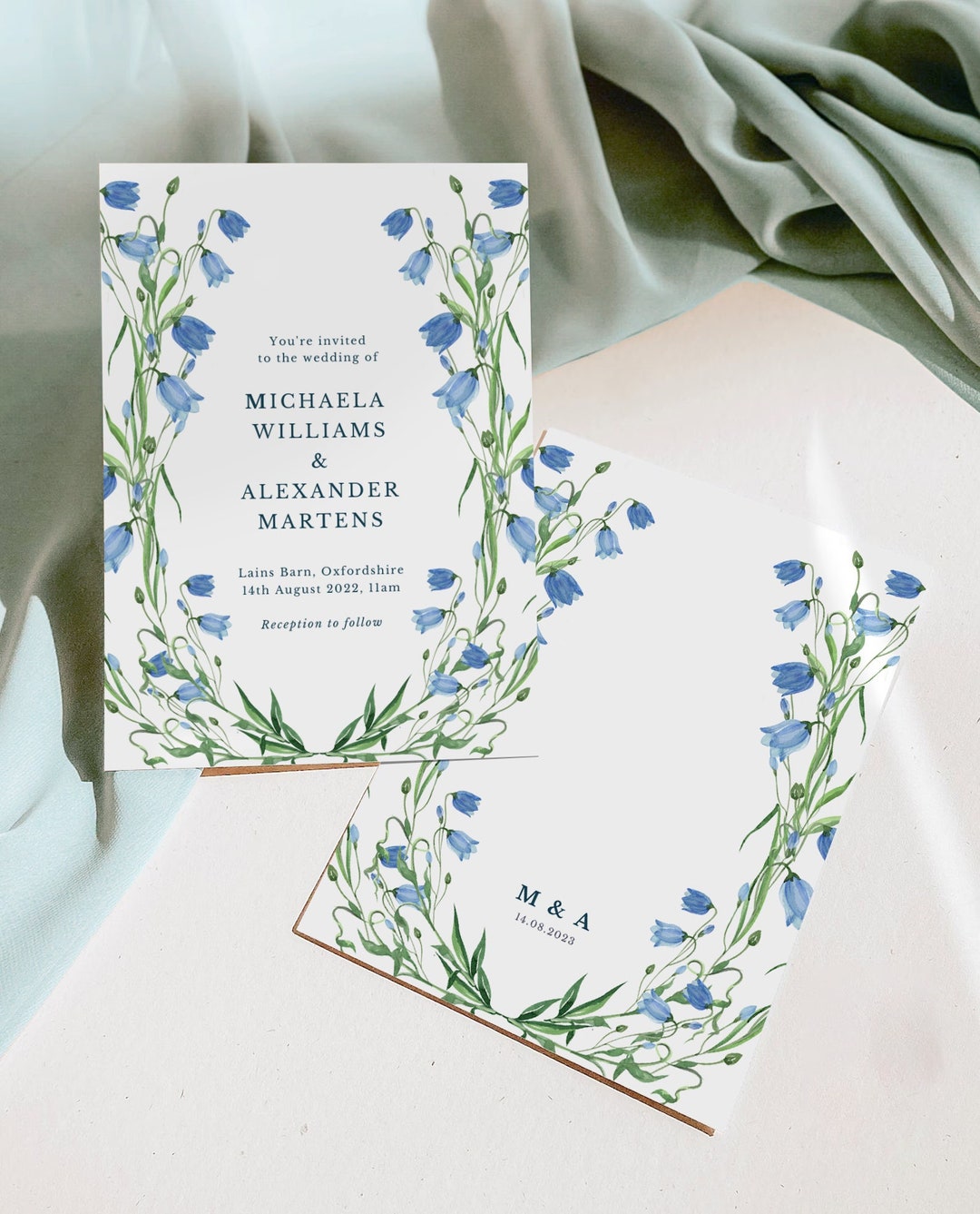 SPRING WEDDING INVITATION, Wildflower Wedding, Blue Florals, Spring ...