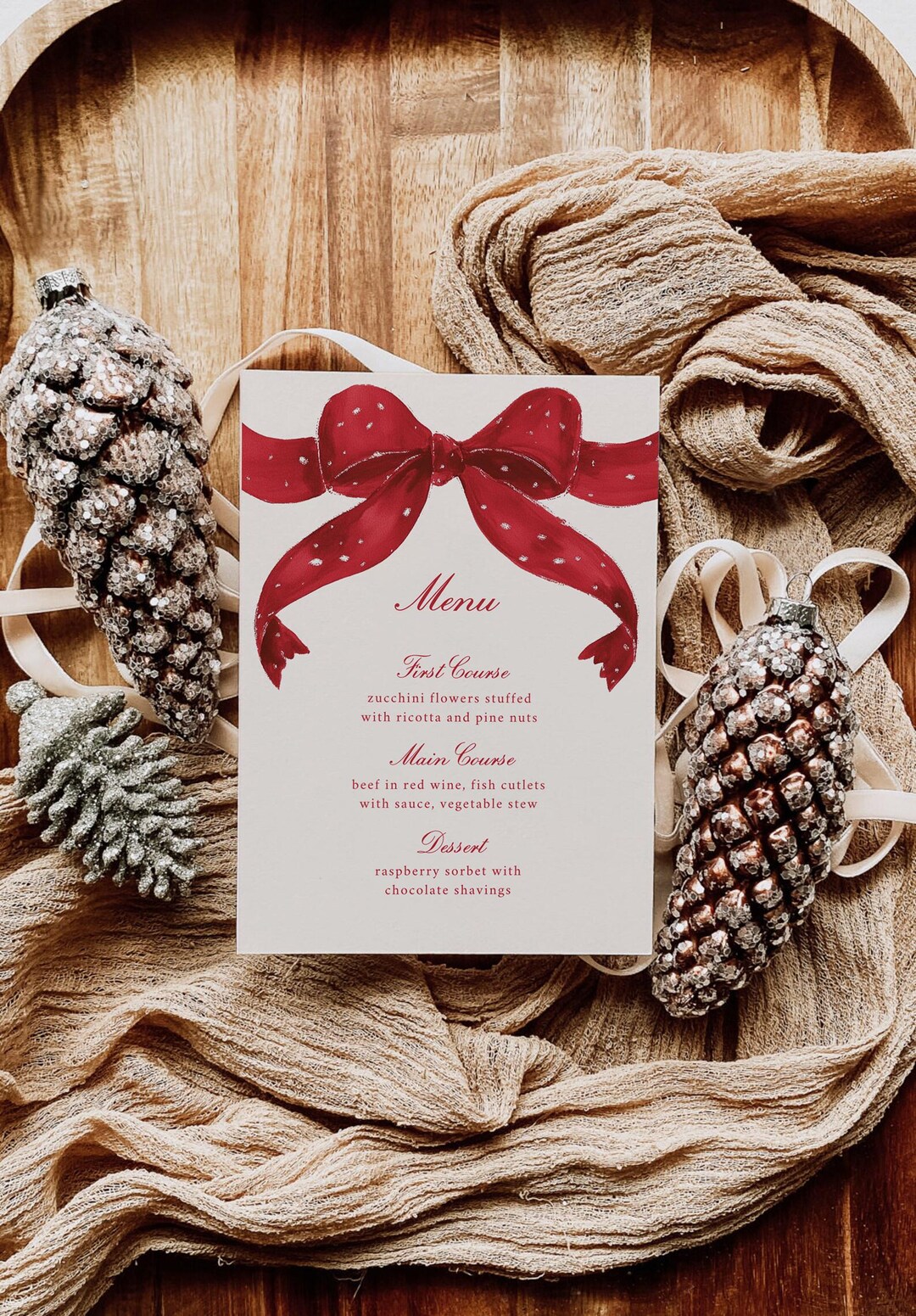 Editable Christmas Menu Template - Holiday Party Menu Printable - Red ...