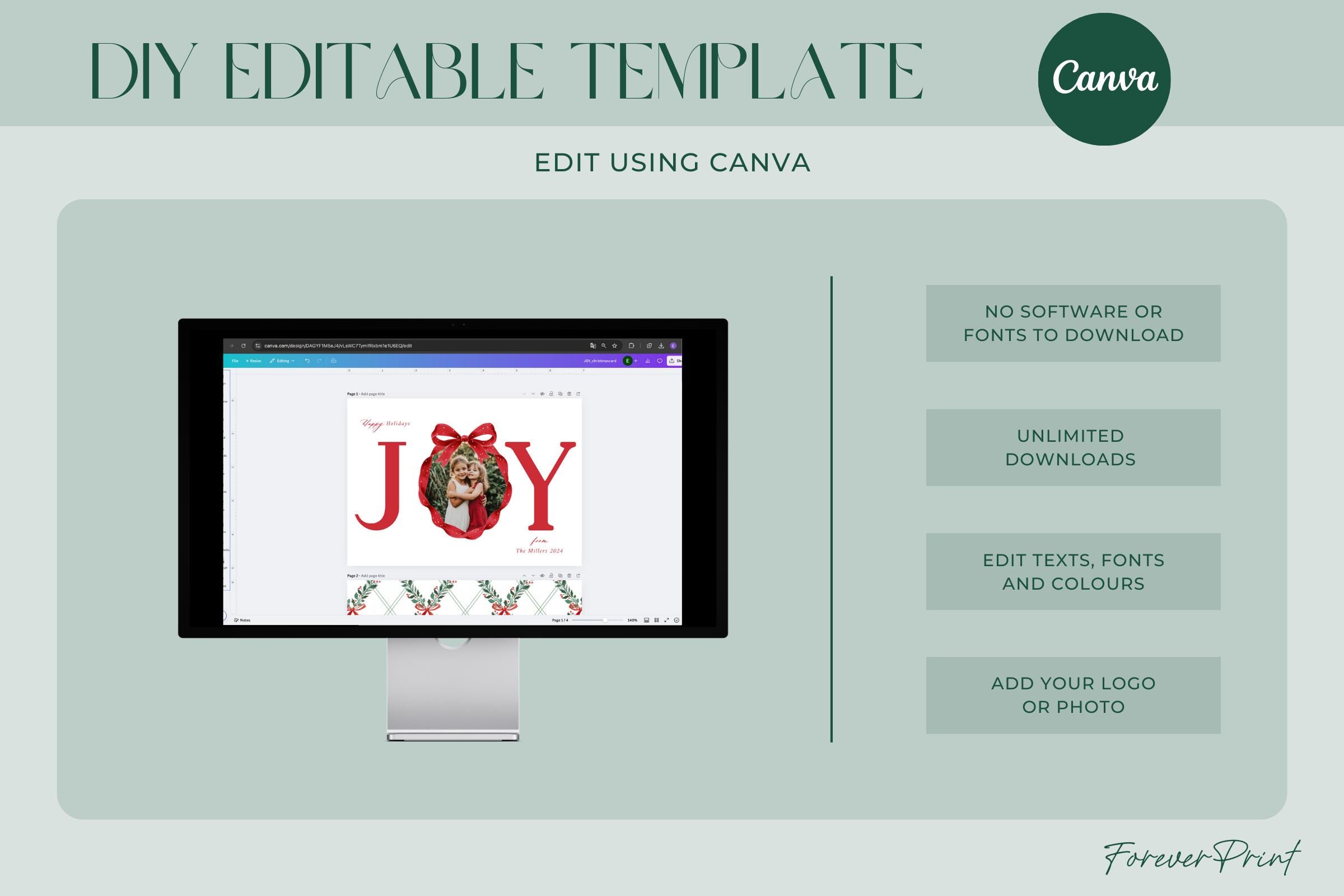 JOY Christmas Card Template | Editable Holiday Photo Card With Red ...