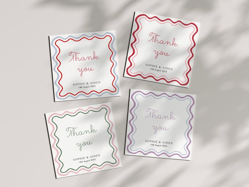 Wavy Square Favor Tag and Sticker Template Scalloped Border - Etsy