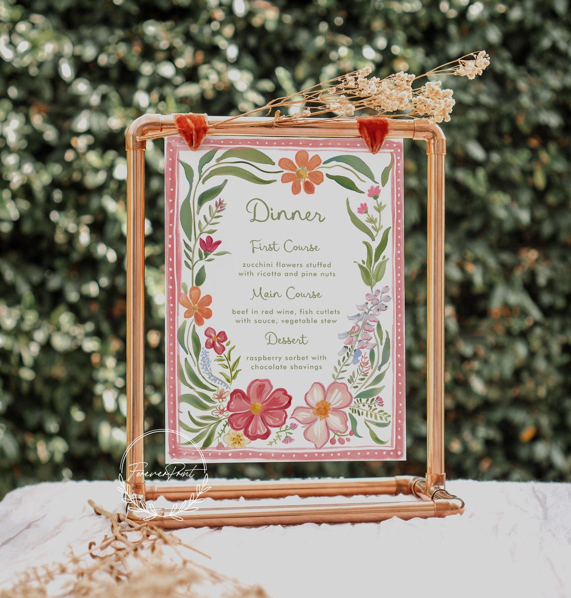 Peach Floral Menu Template, Hand Drawn, Printable Dinner Menu, Editable ...