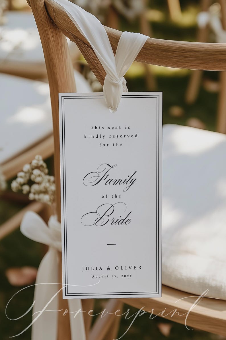 Reserved Chair Tag Template, Elegant Minimal Reserved Seat Sign ...