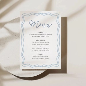 Blue Menu & Placecard Template, Blue Hand Painted Bridal Shower Menu ...