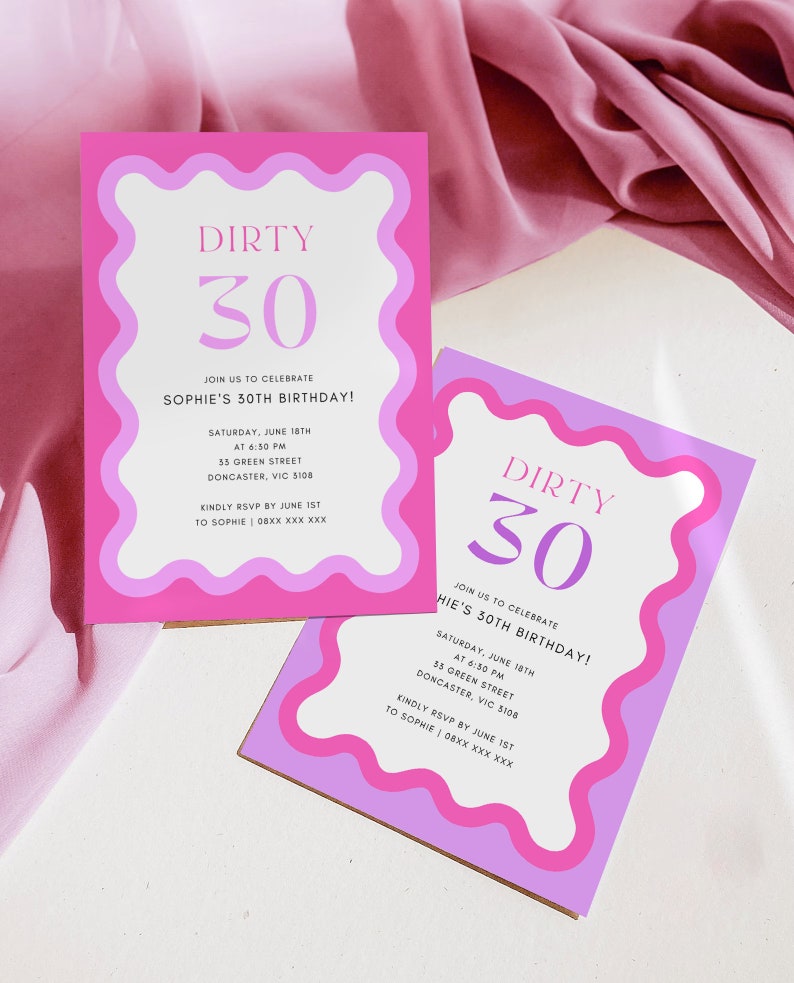 PINK Birthday Invite Pink and Purple Wavy Hand Drawn - Etsy Australia