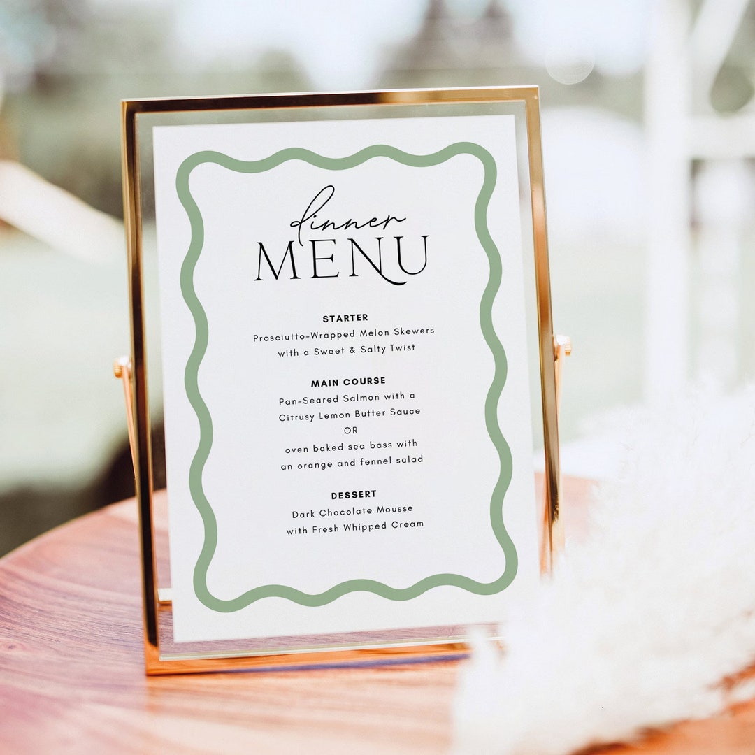 Waves Menu Placecard Template, Instant Download Editable Menu Template ...