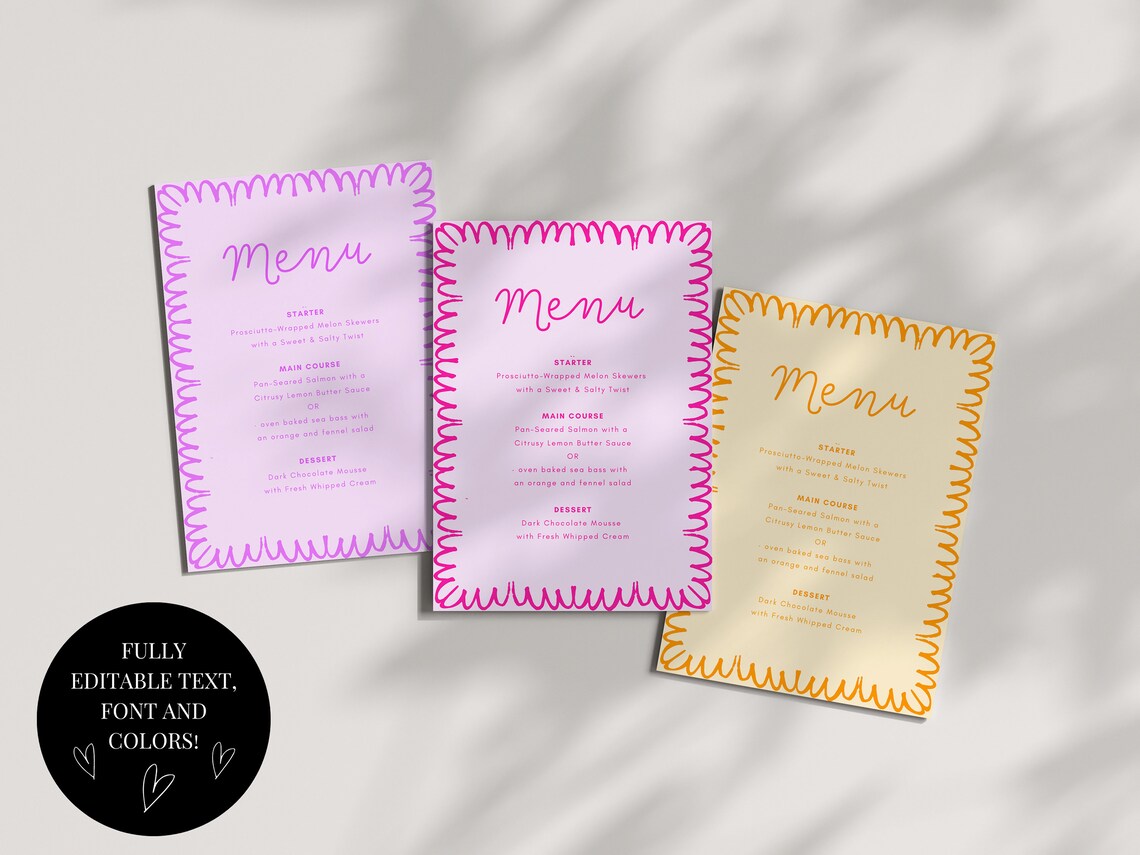 Doodle Frame Menu Template Instant Download Editable Menu - Etsy UK