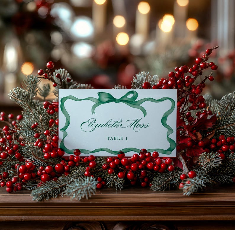 Christmas Place Cards Template, Holiday Party Seating Card, Food Labels ...
