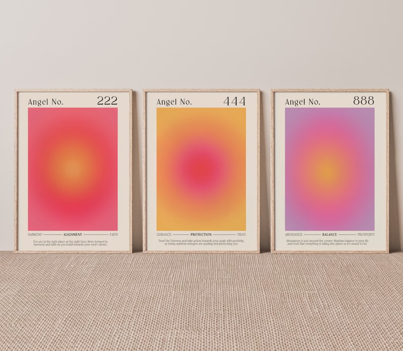 Angel Numbers Set | Gradient Wall Art | Aura Angel Number Posters ...