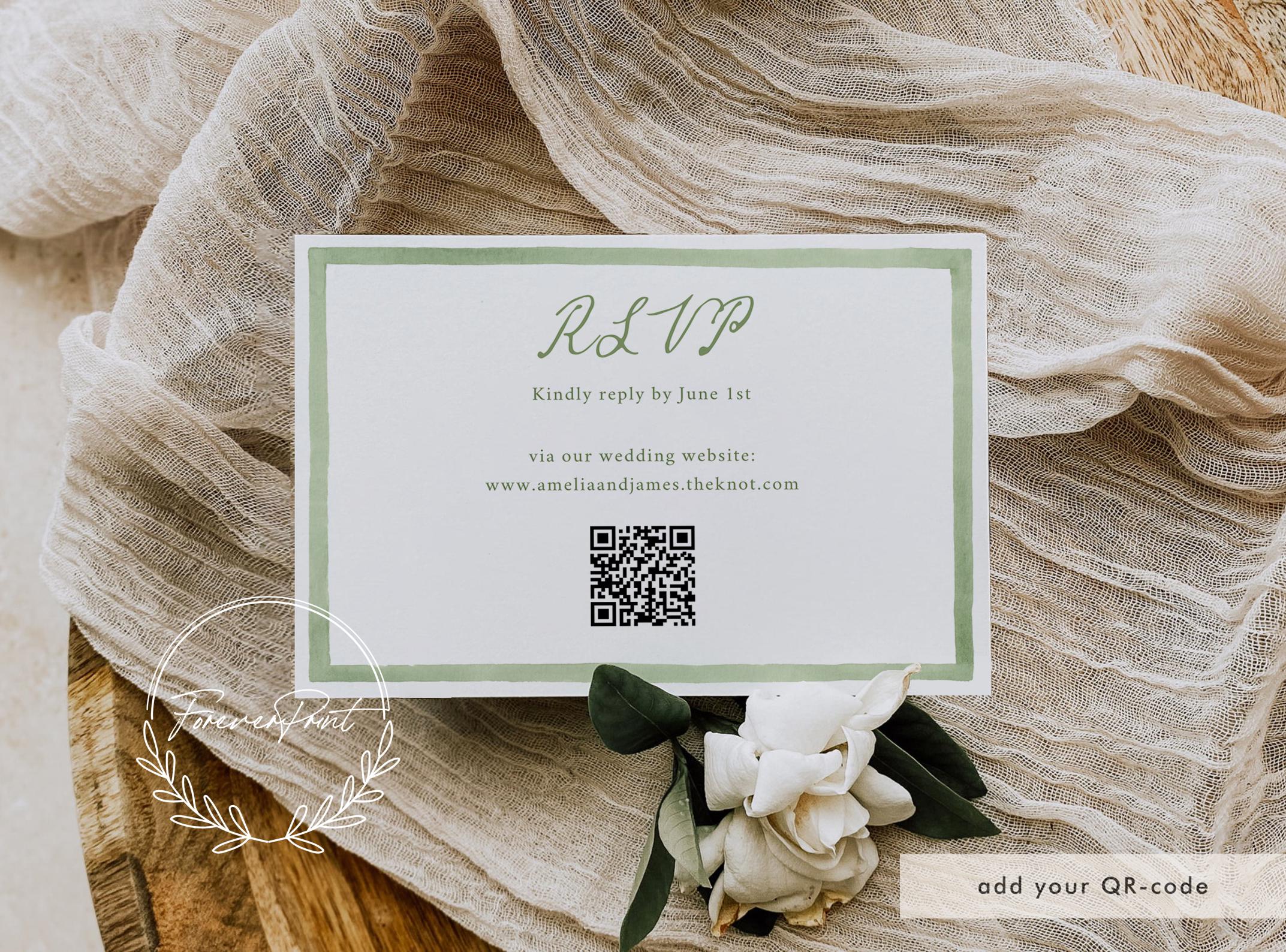 Green Stripe Wedding Invitation Template Suite, Editable RSVP & Details ...