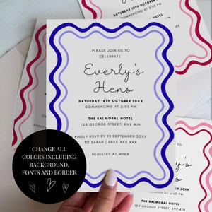 Pink Wavey Hens Party Invite, Pink Hen Weekend Shower, Printable ...