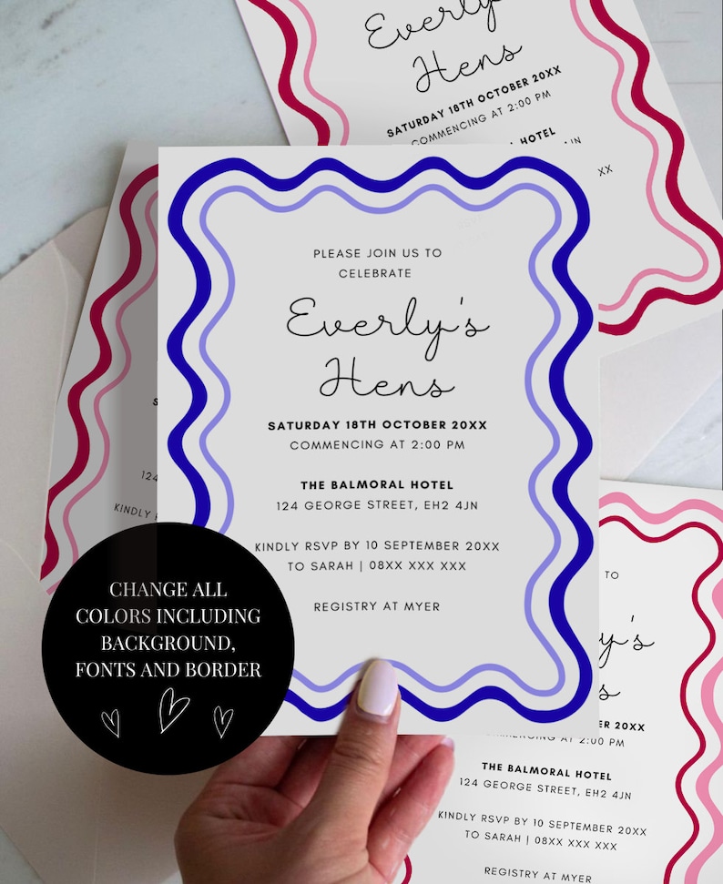 Pink Wavey Hens Party Invite Pink Hen Weekend Shower - Etsy UK