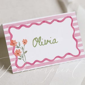 Pink Floral Place Cards Template, Printable Place Cards, Wedding Name ...