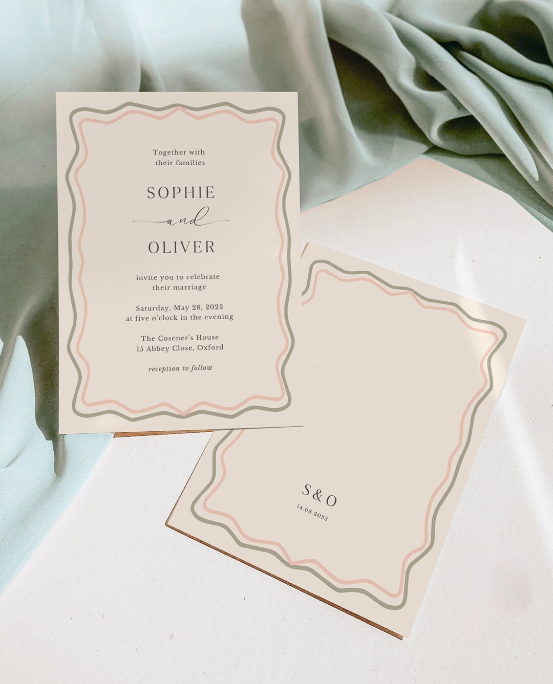 Wavey Wedding Invitation Template, Instant Download Editable Invite ...