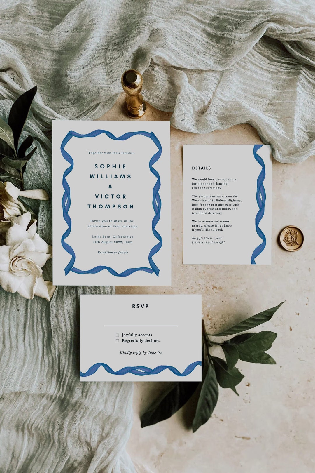 Wavy Wedding Invitation Template, Instant Download Editable Invite ...