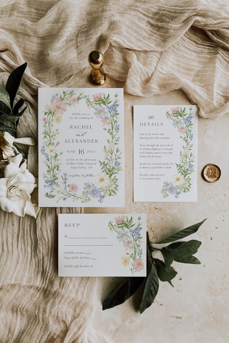 Editable Floral Wedding Invitation Template, Customizable Summer ...