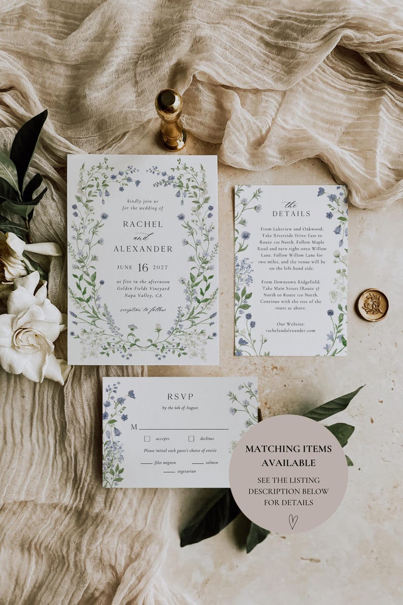 Floral Save the Date Template | Printable Save the Date Card | Blue ...