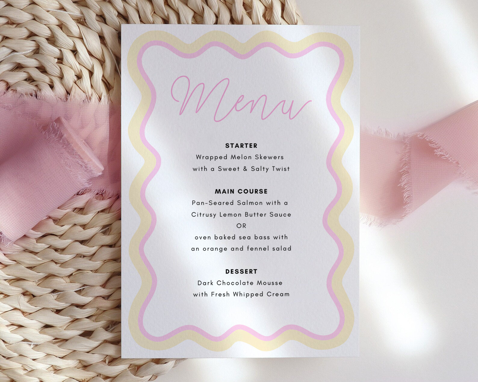 Wavy Menu Template Hand Drawn Wedding/bridal Shower Menu - Etsy