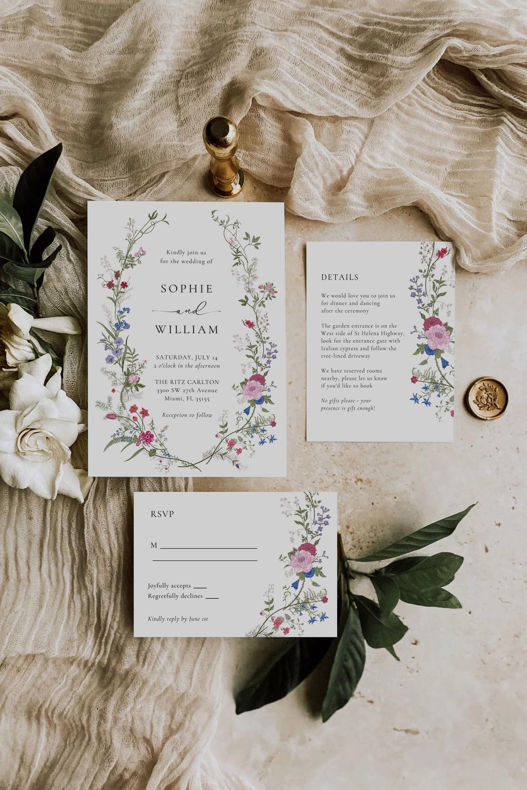 Wildflower Wedding Invitation Template, Printable Wedding Invitation ...