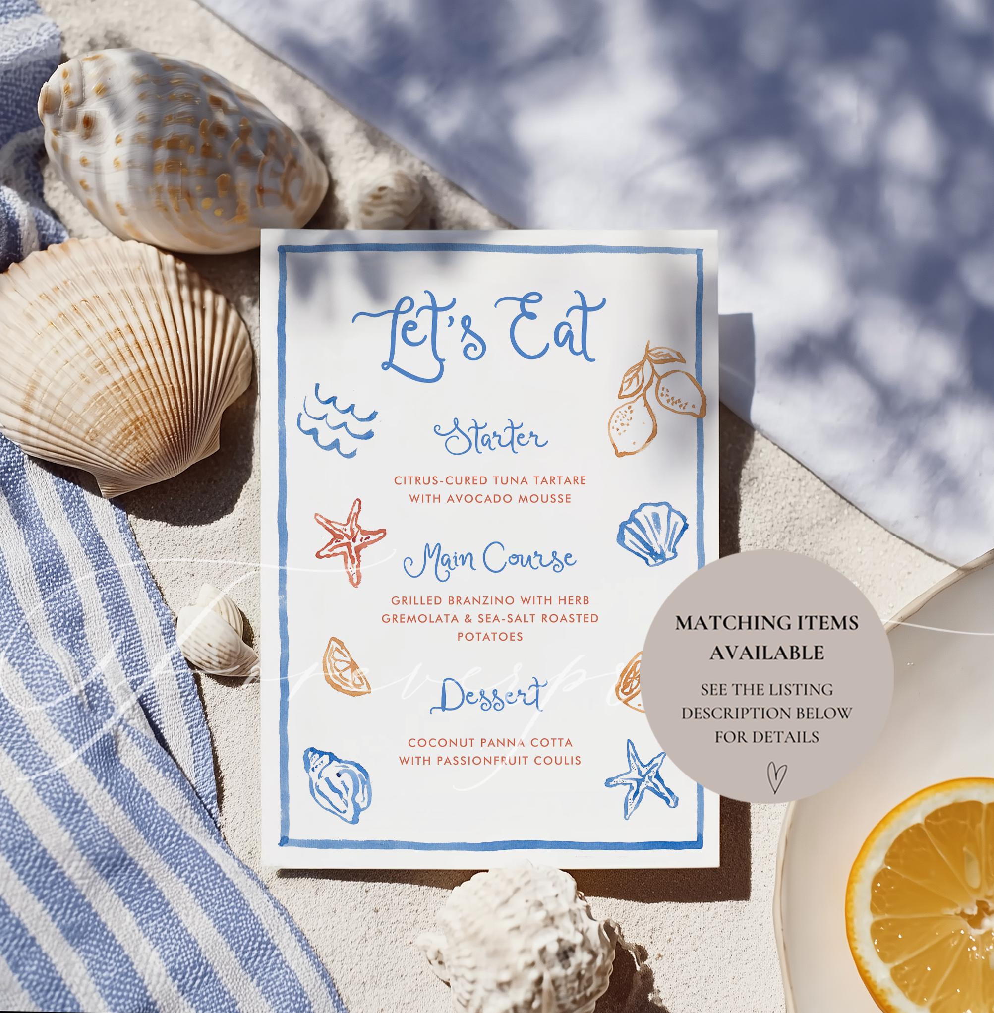 Blue Coastal Place Cards Template, Printable Place Cards, Watercolor ...