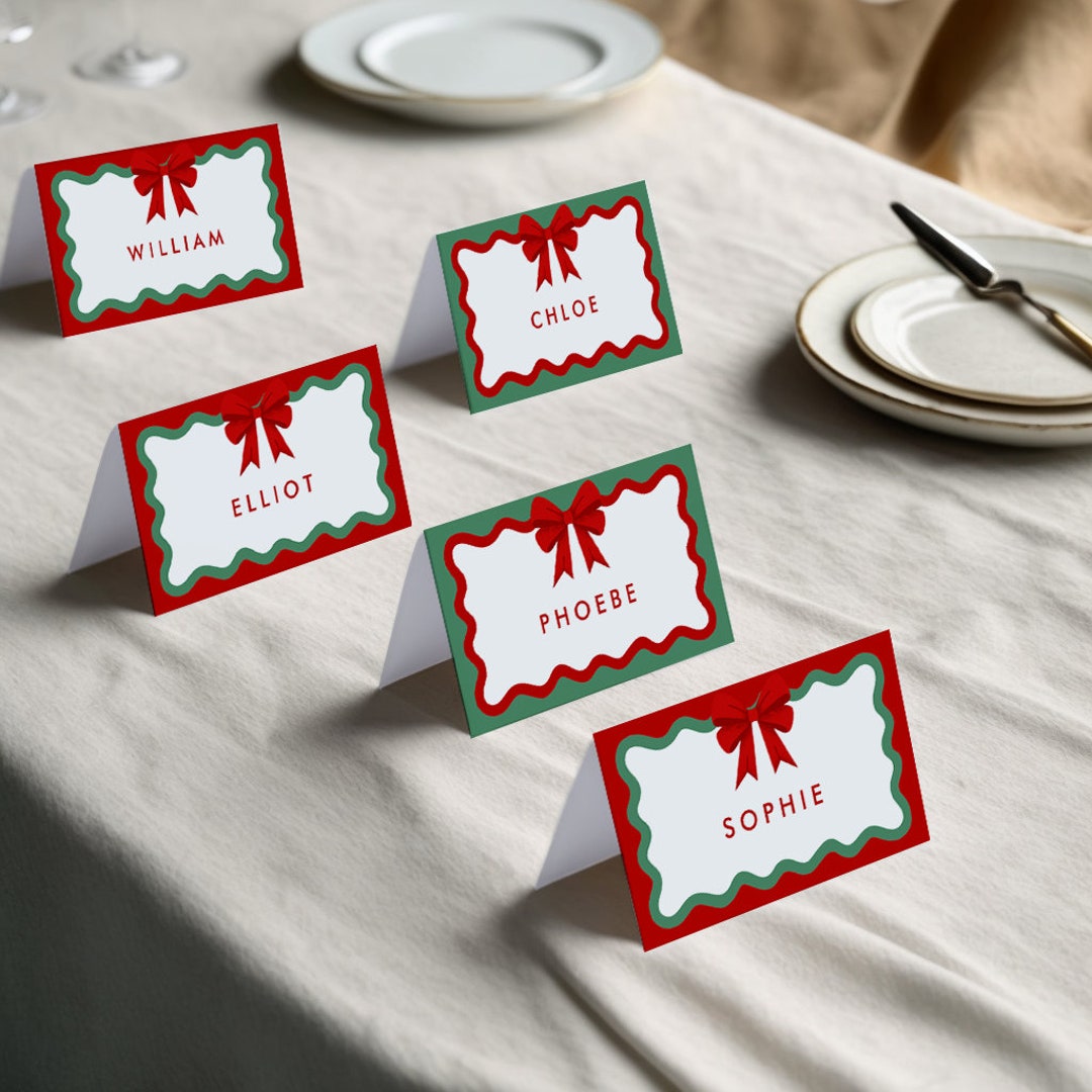 Christmas Menu Place Cards Template, Curvy Waves Menu, Printable Christmas Menu, Editable ...