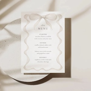 Beige Ribbon Bow Menu Template, Hand Drawn, Wedding/bridal Shower Menu ...