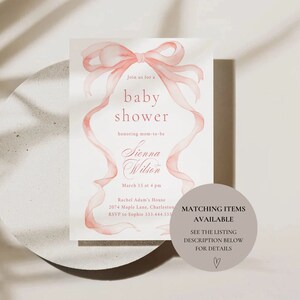 Pink Bow Place Cards, Bow Name Cards, Ribbon Border, Curvy, Whimsical ...