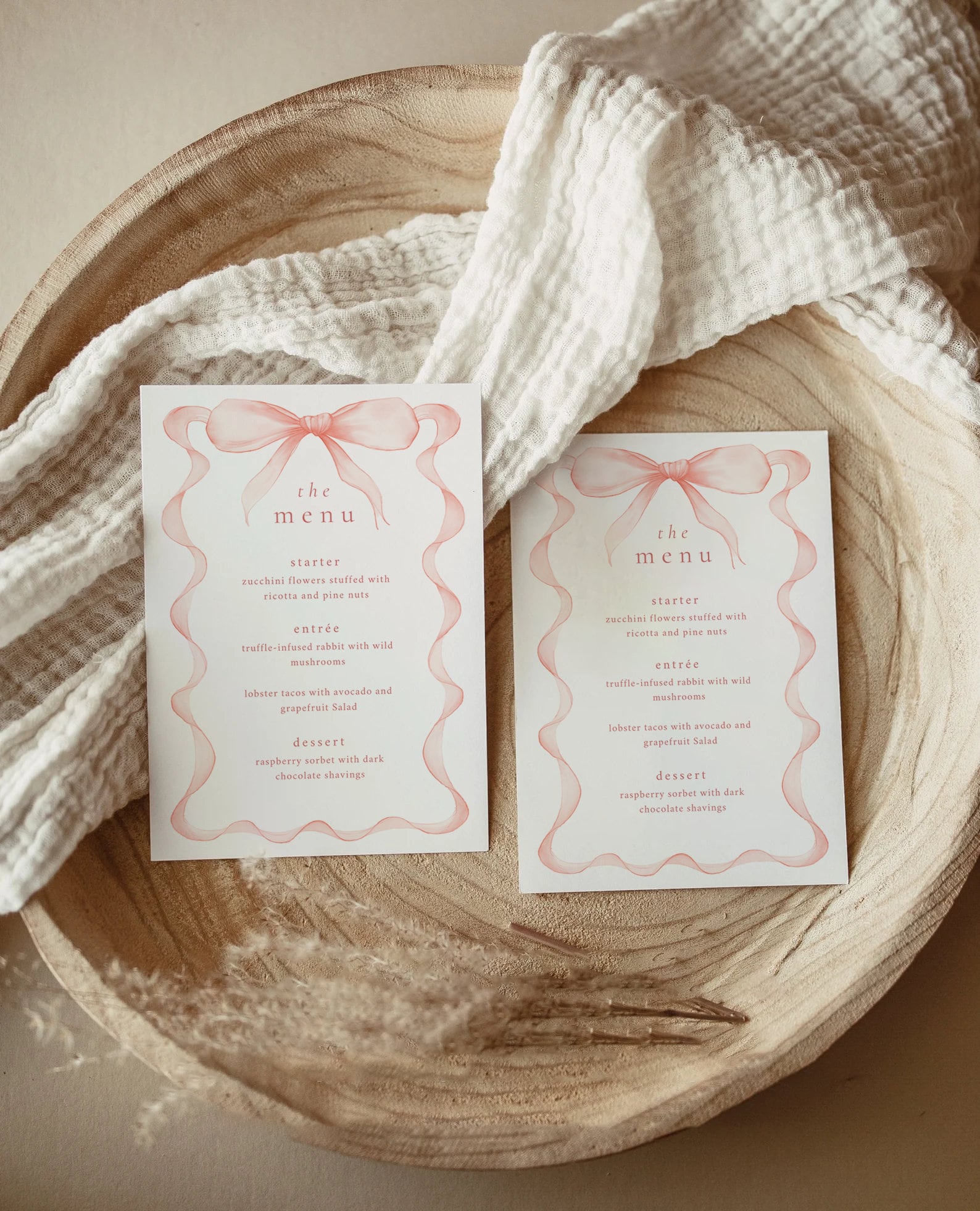 Pink Ribbon Bow Menu Template, Hand Drawn, Wedding/bridal Shower Menu ...