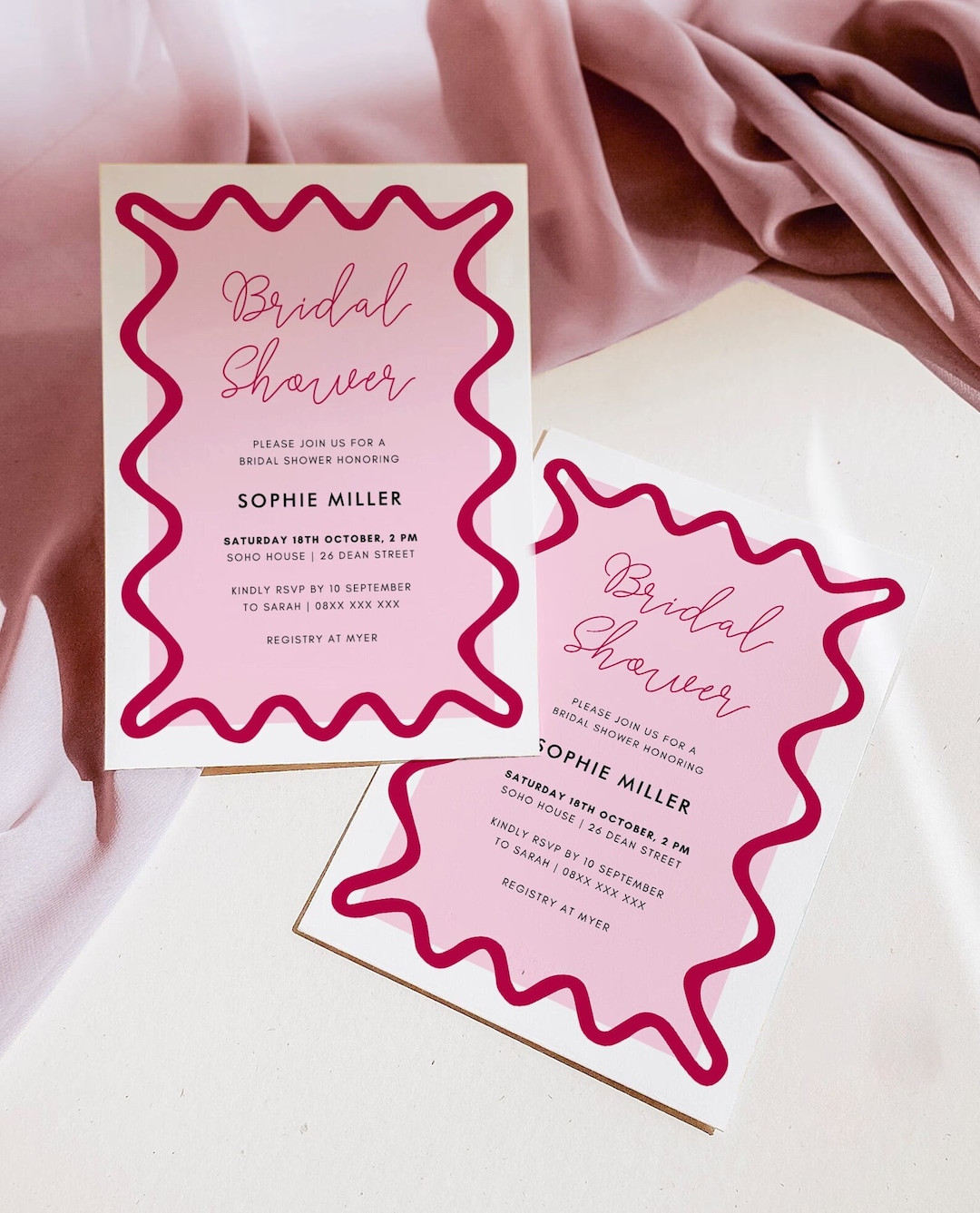 Wave Bridal Shower Invitation, Curve Modern Bridal Shower Invite, PINK ...