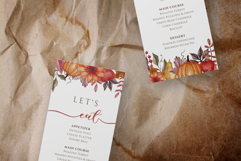Editable Thanksgiving Menu Template. Friendsgiving Dinner Menu - Etsy