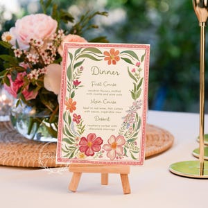Peach Floral Menu Template, Hand Drawn, Printable Dinner Menu, Editable ...