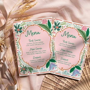 Colorful Floral Spring Menu Template, Hand Drawn, Printable Dinner Menu ...