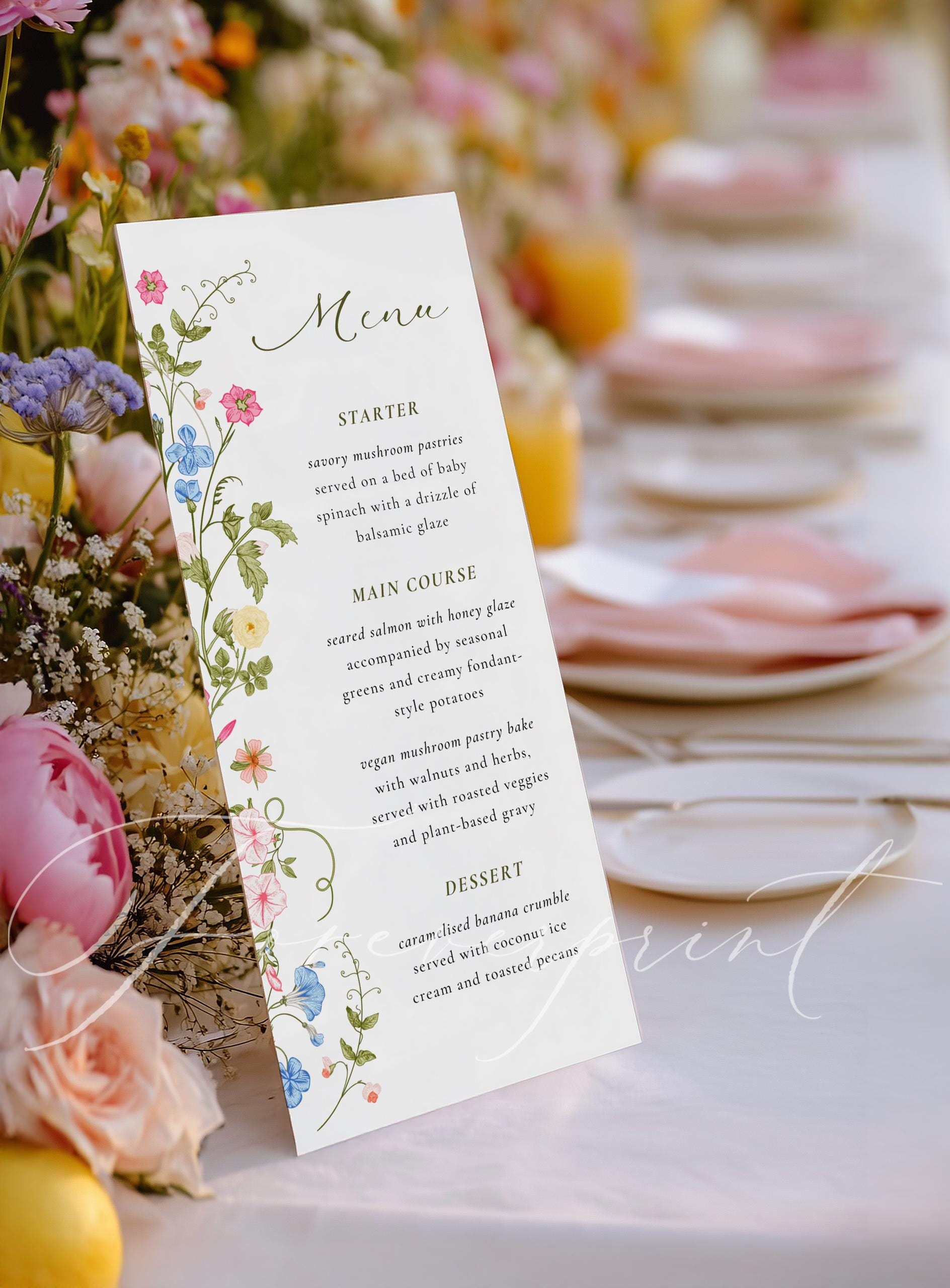 Wildflower Menu Template, Wildflower Wedding Menu, Pastel Wildflower ...