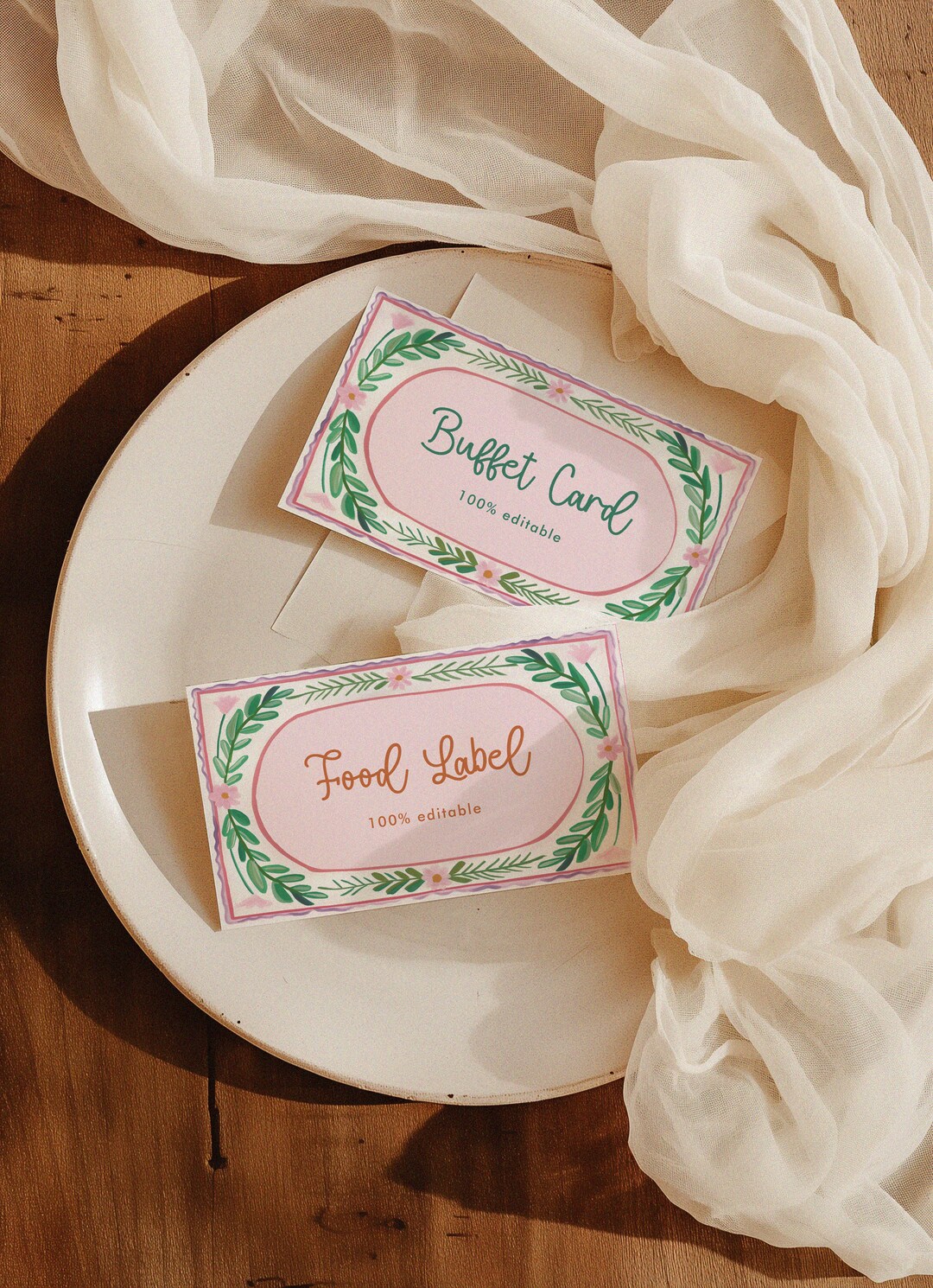 Floral Food Card Template, Colorful Buffet Cards, Floral Border, Floral ...