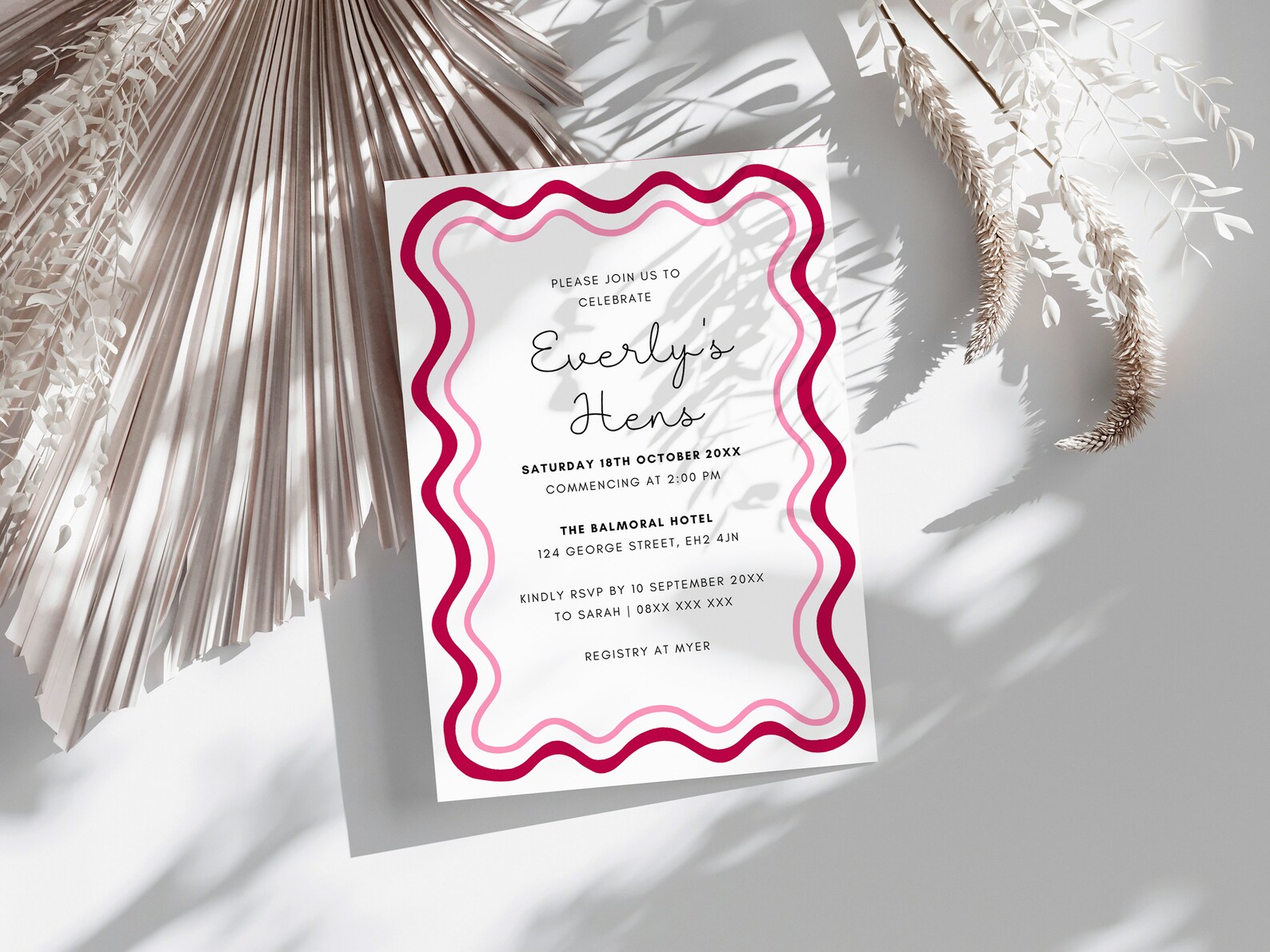 Pink Wavey Hens Party Invite Pink Hen Weekend Shower - Etsy
