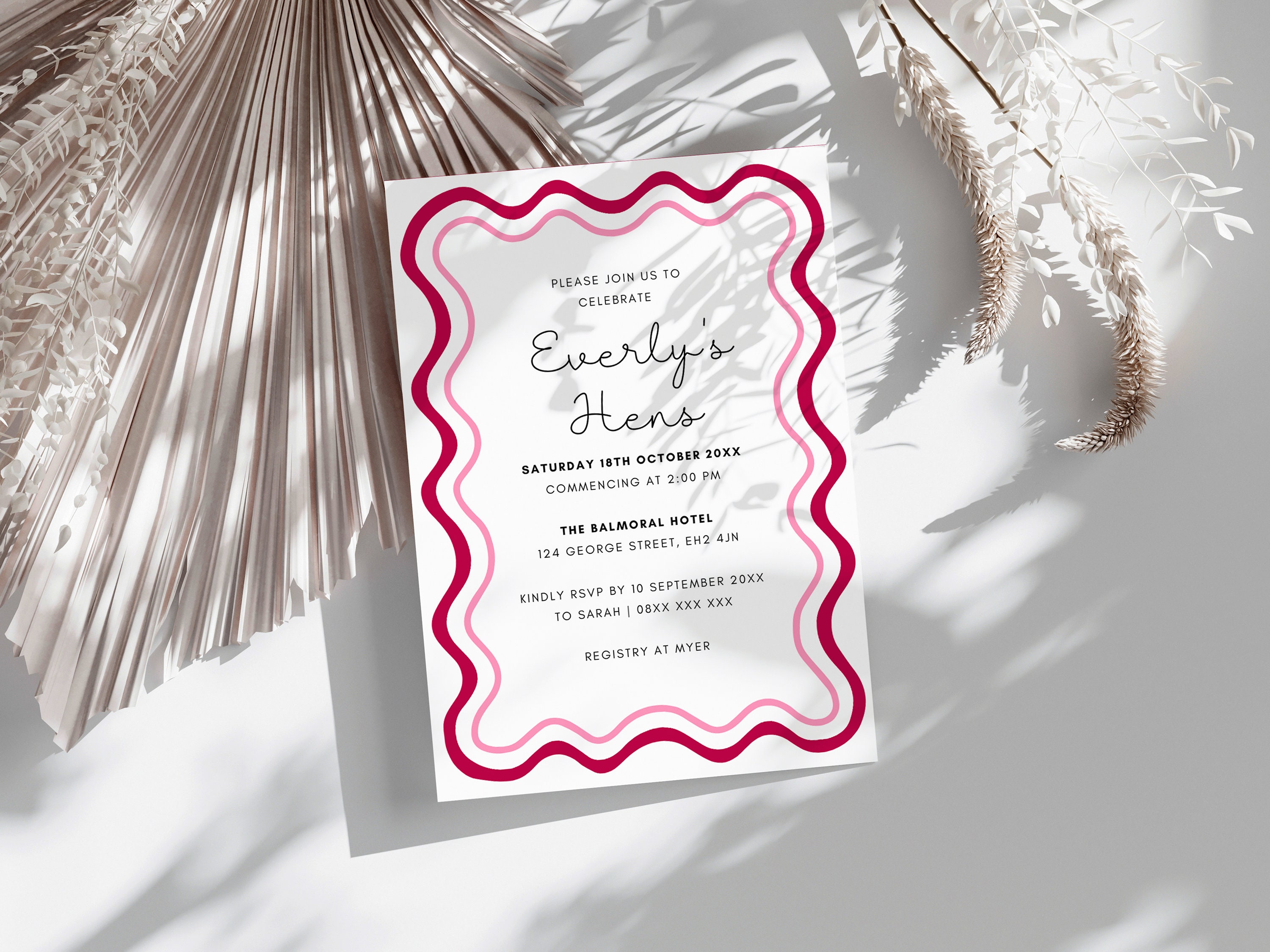 Pink Wavey Hens Party Invite Pink Hen Weekend Shower - Etsy UK