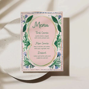 Colorful Floral Spring Menu Template, Hand Drawn, Printable Dinner Menu ...