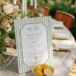 Classic Wedding Bar Menu Template, Watercolor Green Stripes, Wedding ...