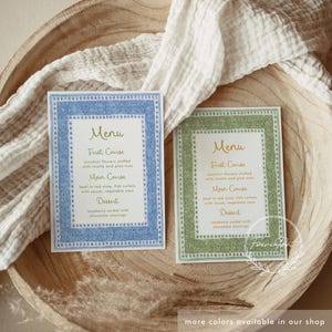 Blue Watercolor Floral Border Menu Template, Rustic Boho Wedding or ...