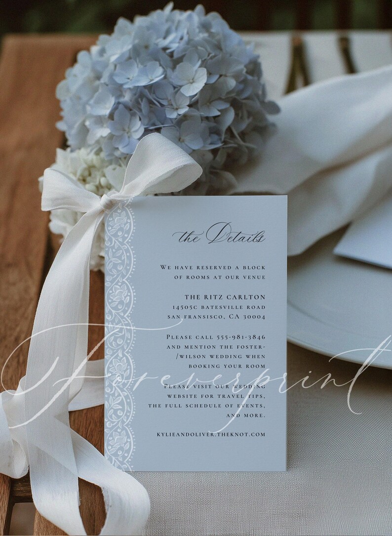Dusty Blue Floral Wedding Invitation Suite, Elegant Lace Frame ...