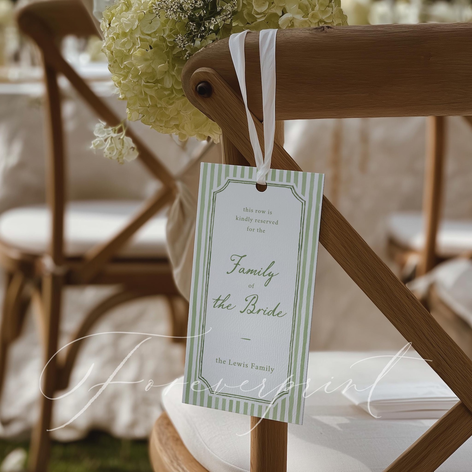 Reserved Chair Tag Template, Green Striped Reserved Seat Sign, Wedding ...