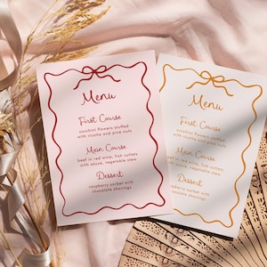 Curvy Bow Menu Template, Hand Drawn, Wedding/bridal Shower Menu ...