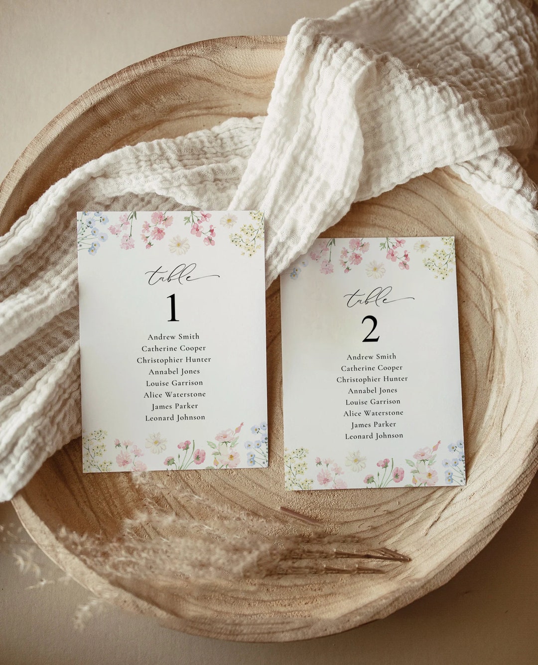 Pastel Wildflower Wedding Table Numbers, Seating Chart, Editable Table ...