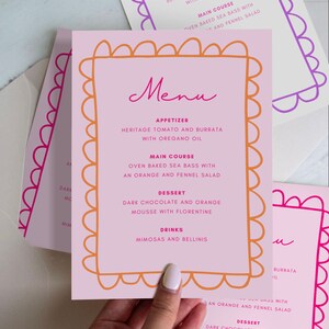 Pink Wavy Menu Template, Birthday Menu, Valentines Menu, Hand Drawn ...