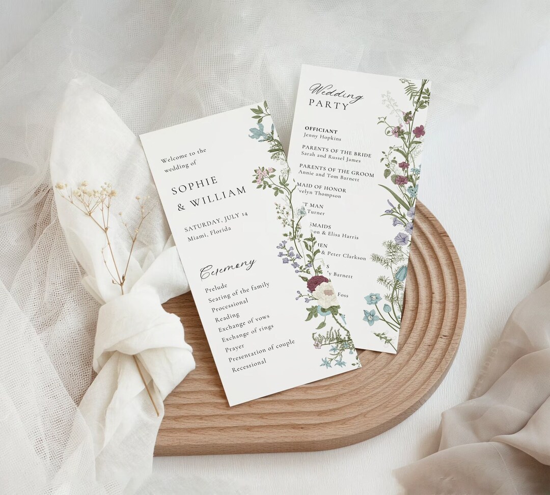 Fall Wedding Program Template, Fall Wildflower Wedding Program, Wedding ...