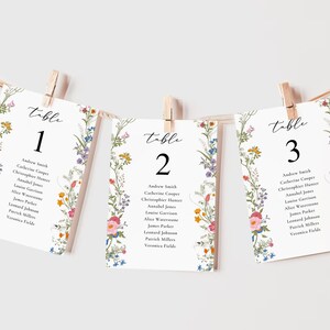 Wildflower Wedding Table Numbers Seating Chart, Editable Table Numbers ...