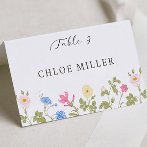 Pastel Wildflower Place Cards Template, Printable Place Cards, Wedding ...