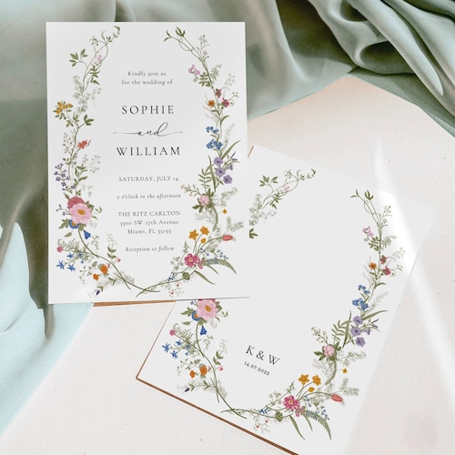 Wildflower Wedding Invitation Template Printable Wedding - Etsy