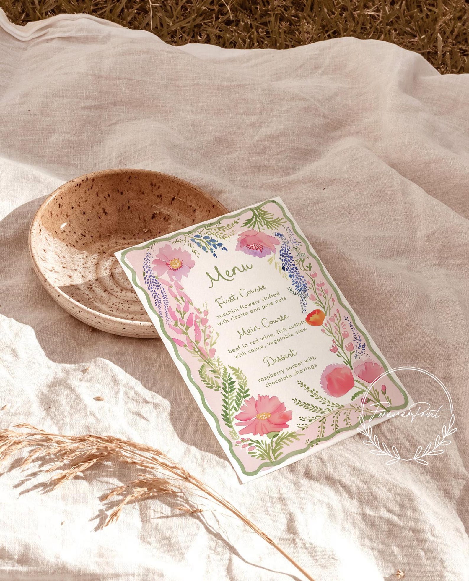 Pink Floral Menu Template, Hand Drawn, Printable Dinner Menu, Editable ...